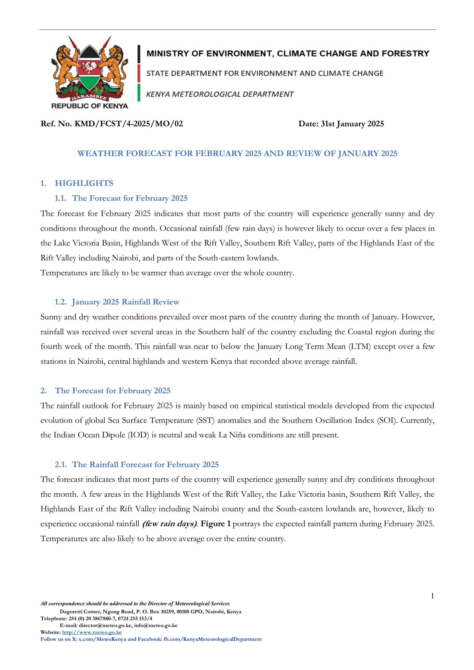 February 2025 Monthly weather forecast