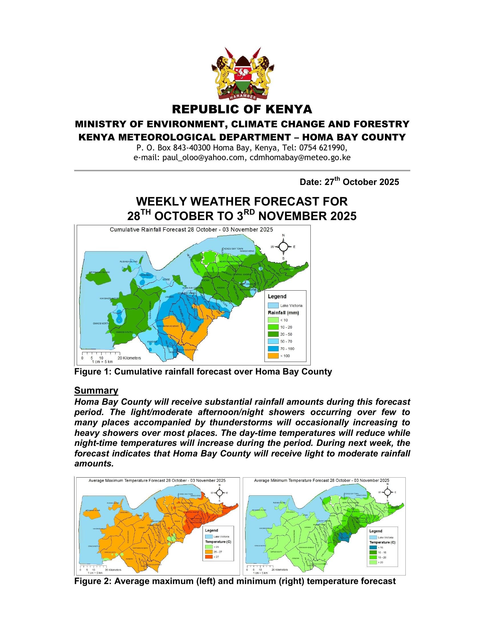 Homa Bay County weekly (28 Oct. to 3 Nov. 2025)