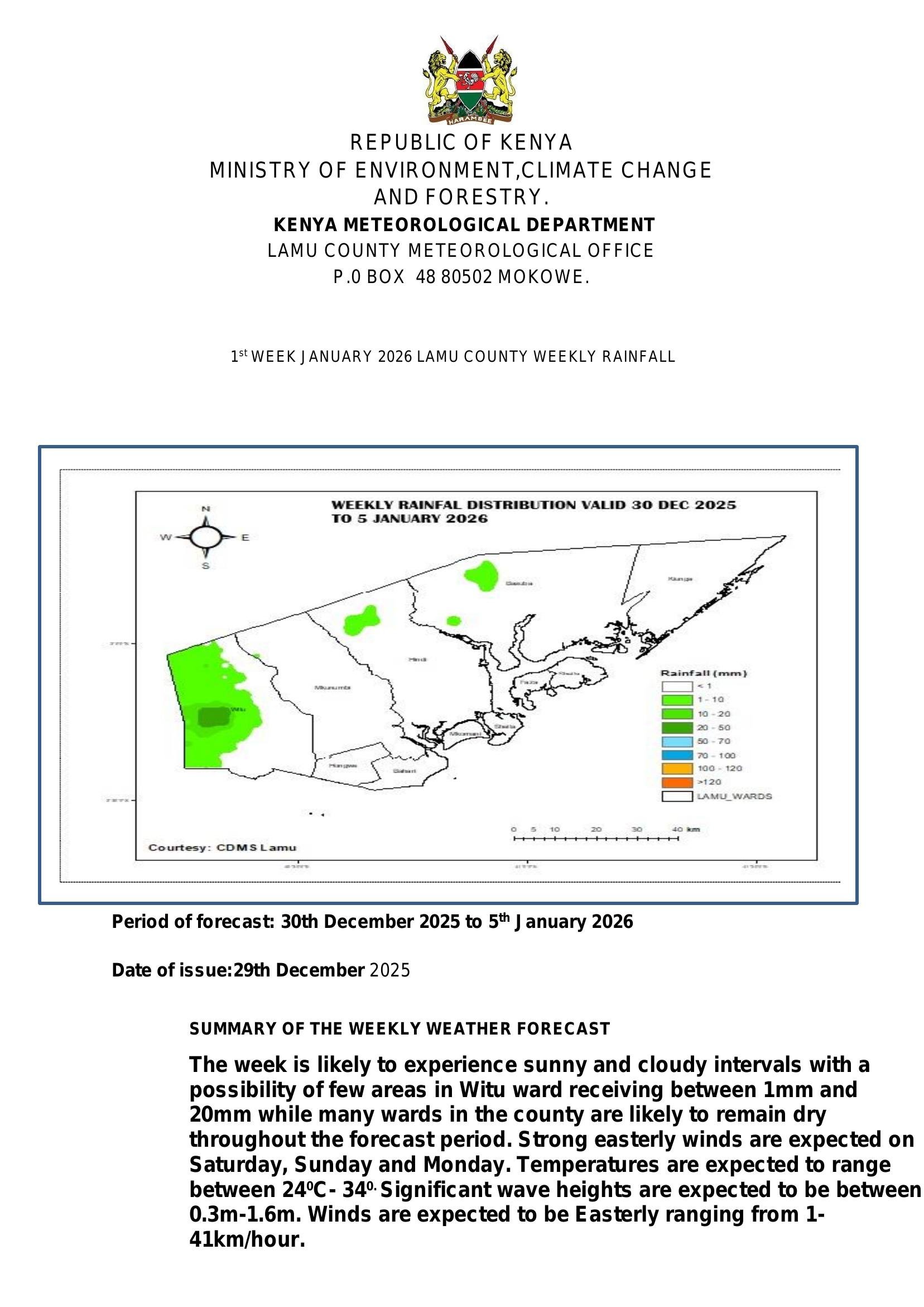 Lamu County Weekly (30th Dec. 2025 to 5th Jan 2026)