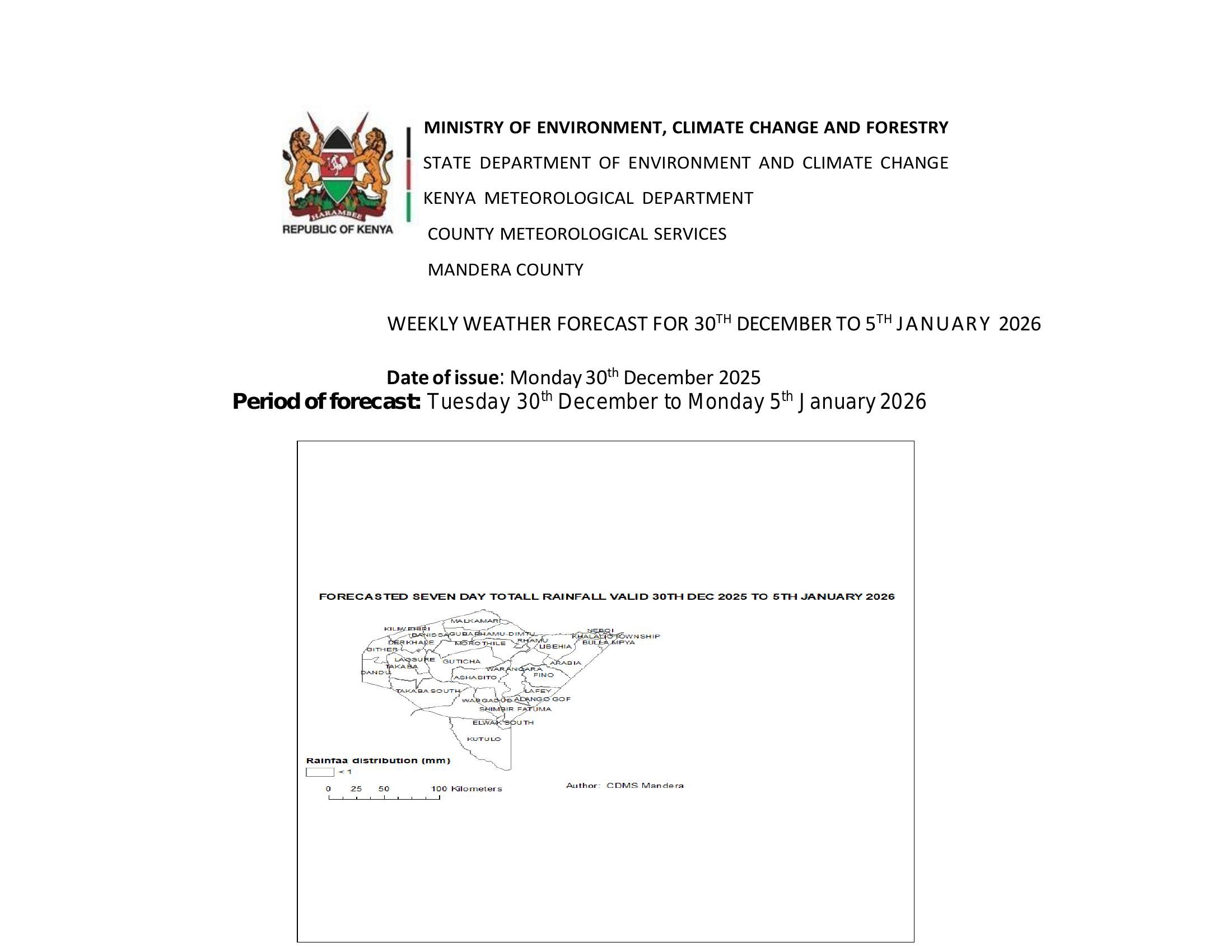Mandera County Weekly (30th Dec. 2025 to 5th Jan 2026)