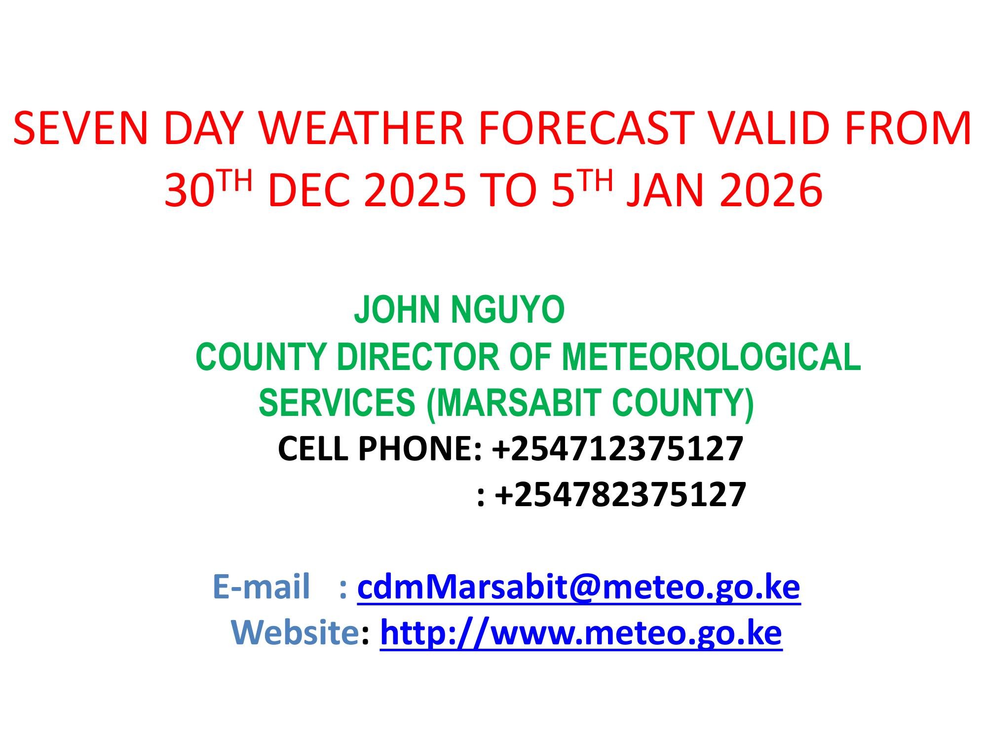 Marsabit County Weekly (30th Dec. 2025 to 5th Jan 2026)