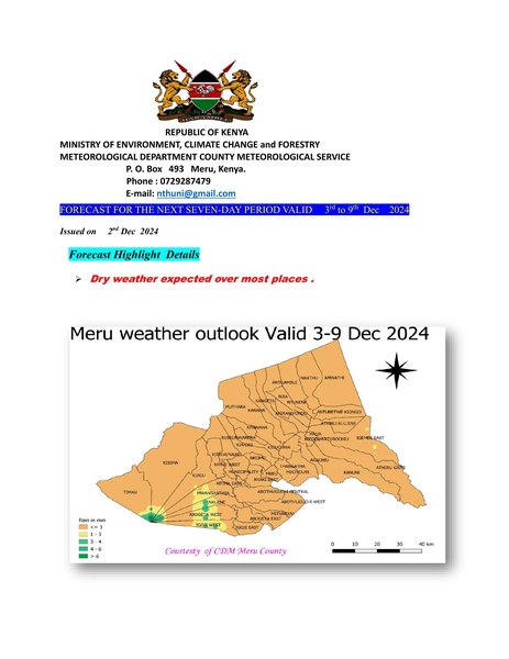 Meru County weekly forecast