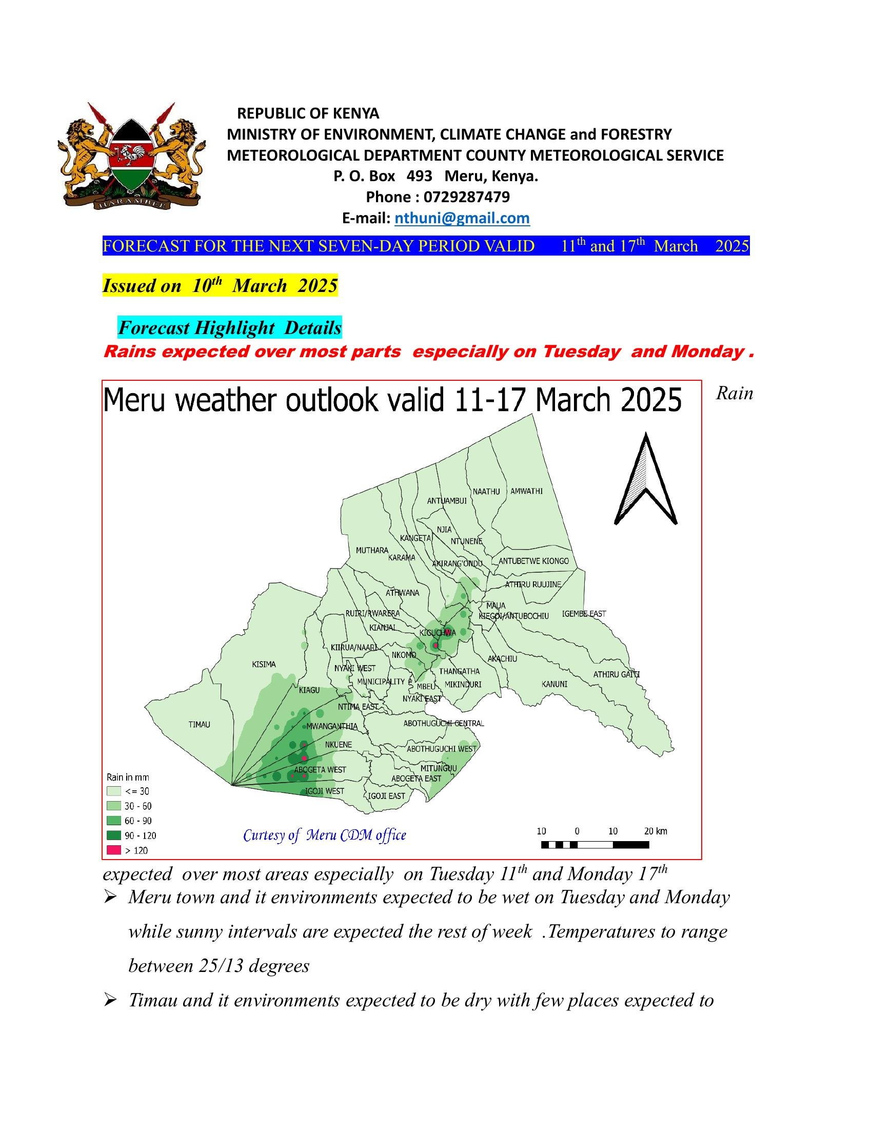 Meru County Forecast weekly weather forecast(11-17 Mar. 2025)
