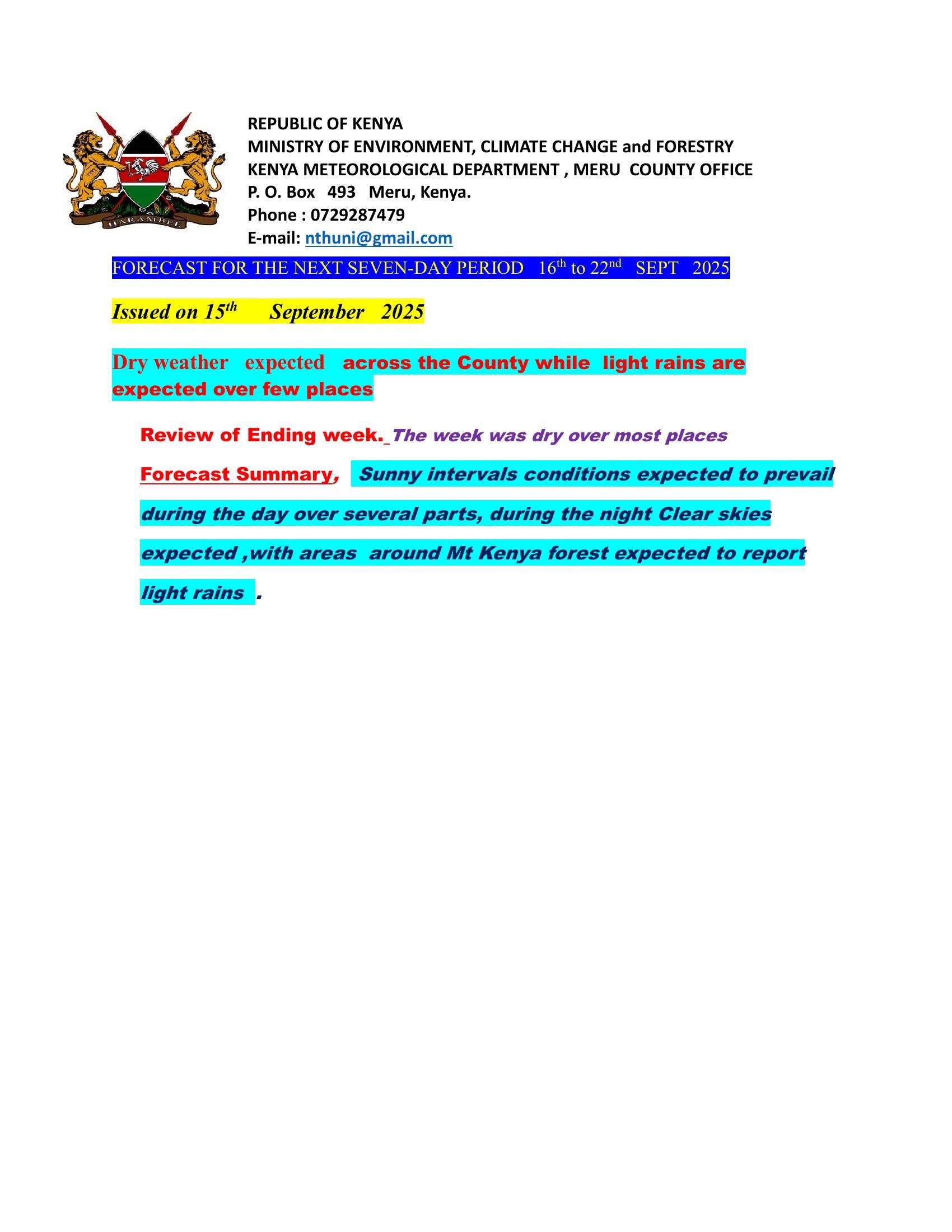 Meru County weekly 16-22 Sept. 2025