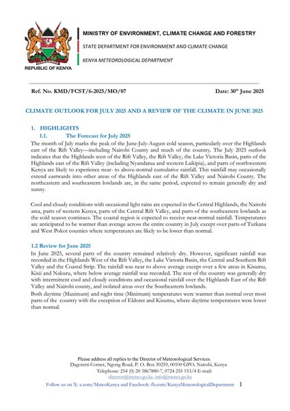 Monthly Weather Forecast for July 2025