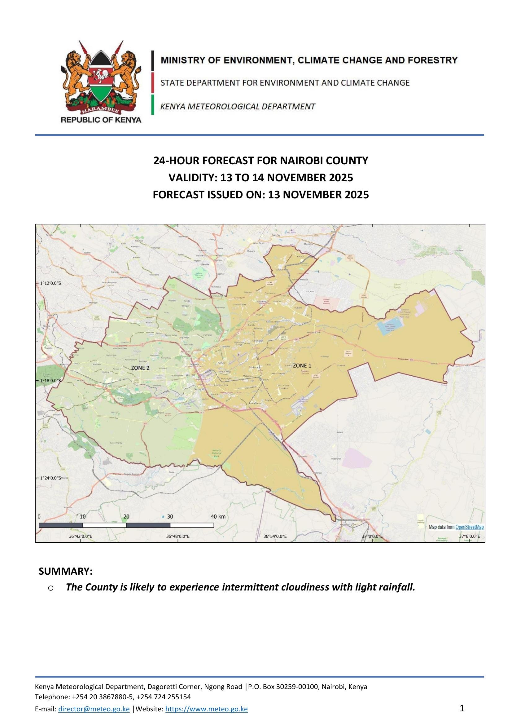 NAIROBI DAILY FORECAST (13 Nov 2025)