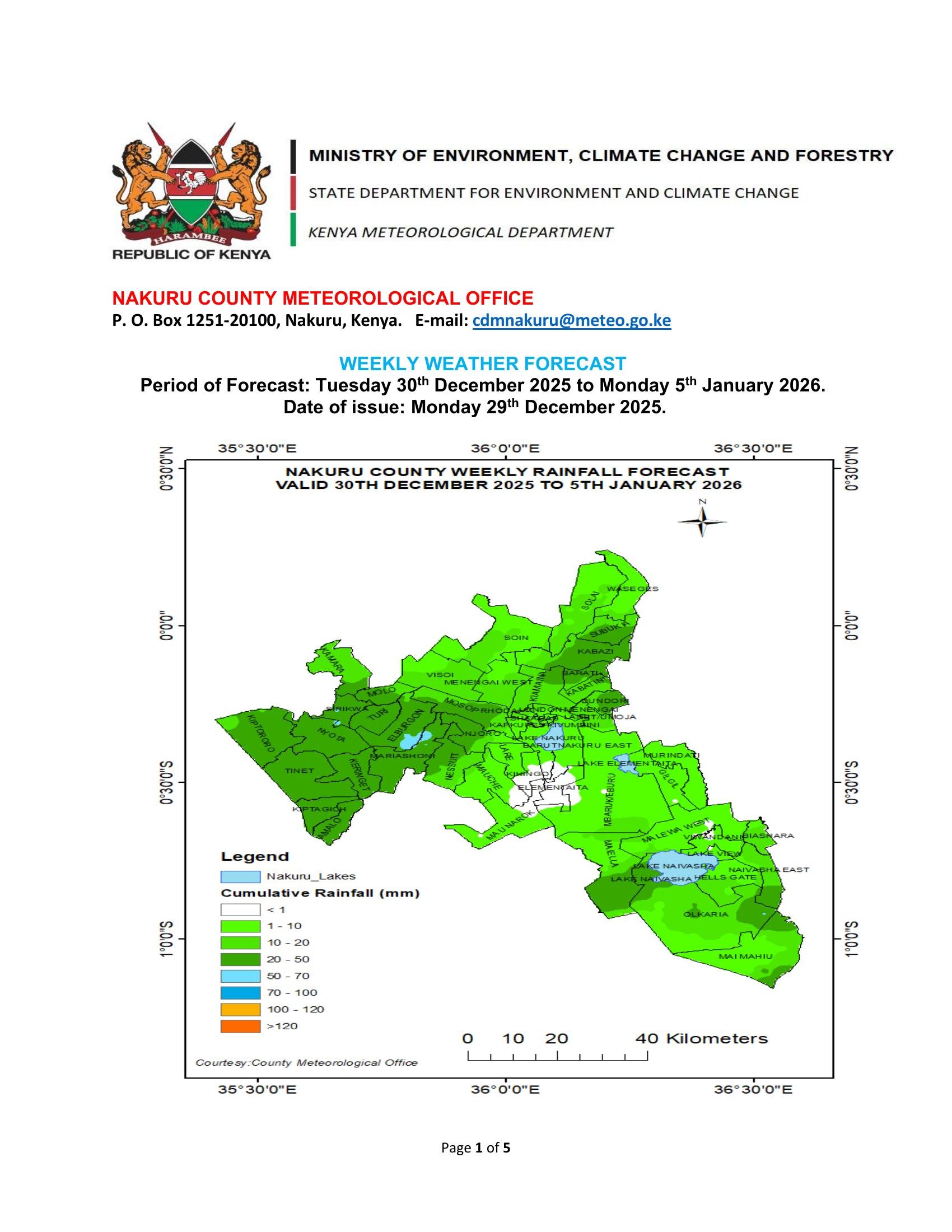 Nakuru County Weekly (30th Dec. 2025 to 5th Jan 2026)