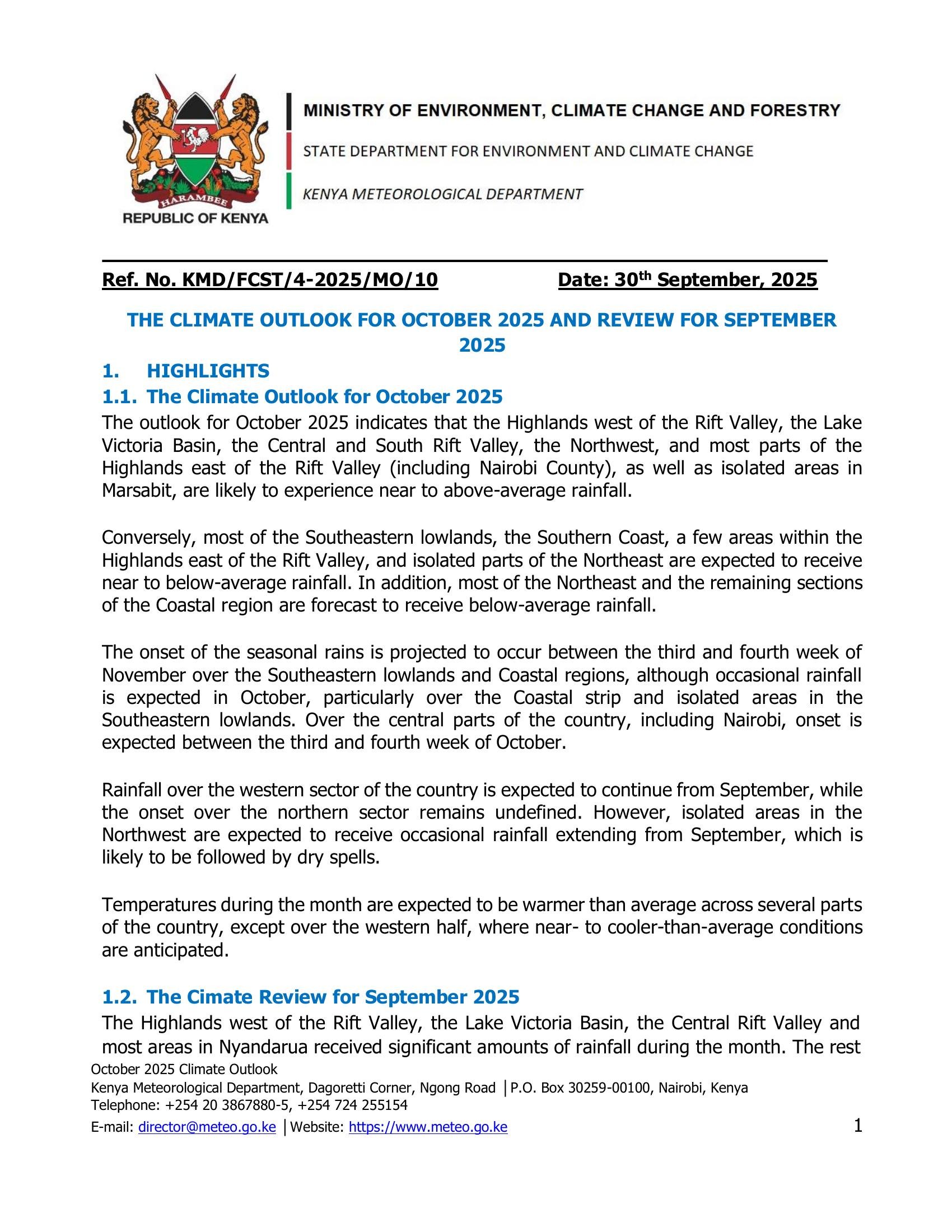 October 2025 Monthly Weather forecast