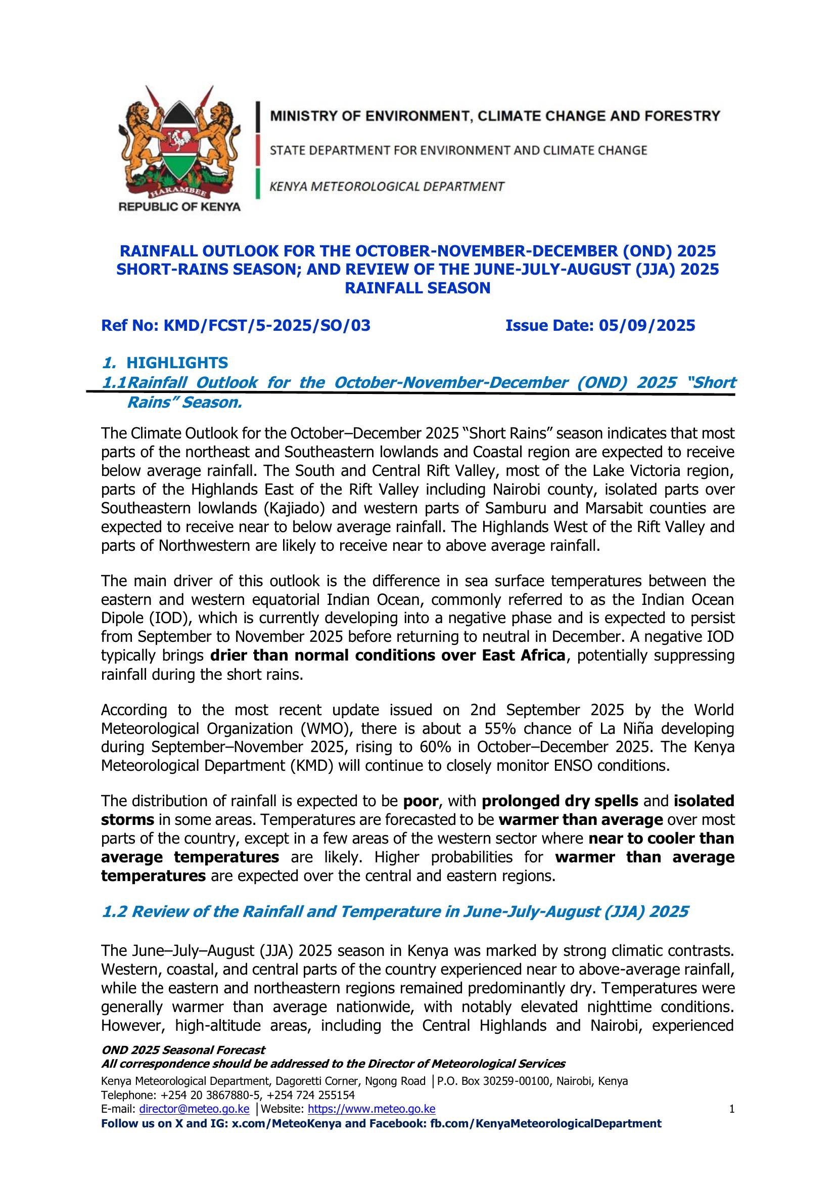OND 2025 Seasonal Forecast