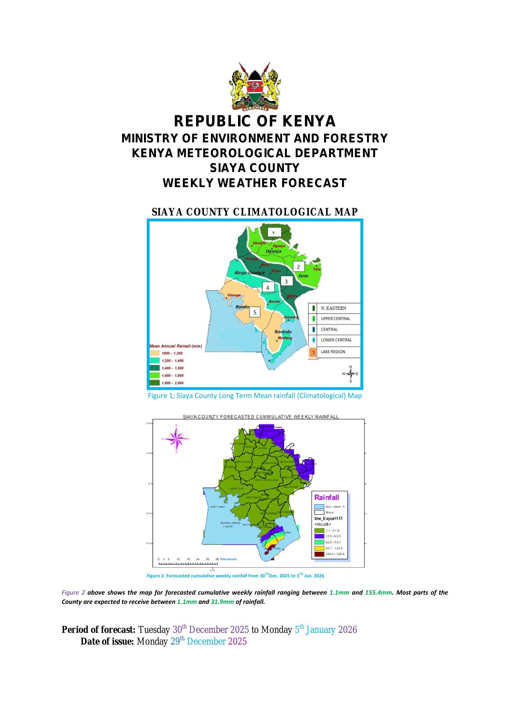Siaya County Weekly (30th Dec. 2025 to 5th Jan 2026)
