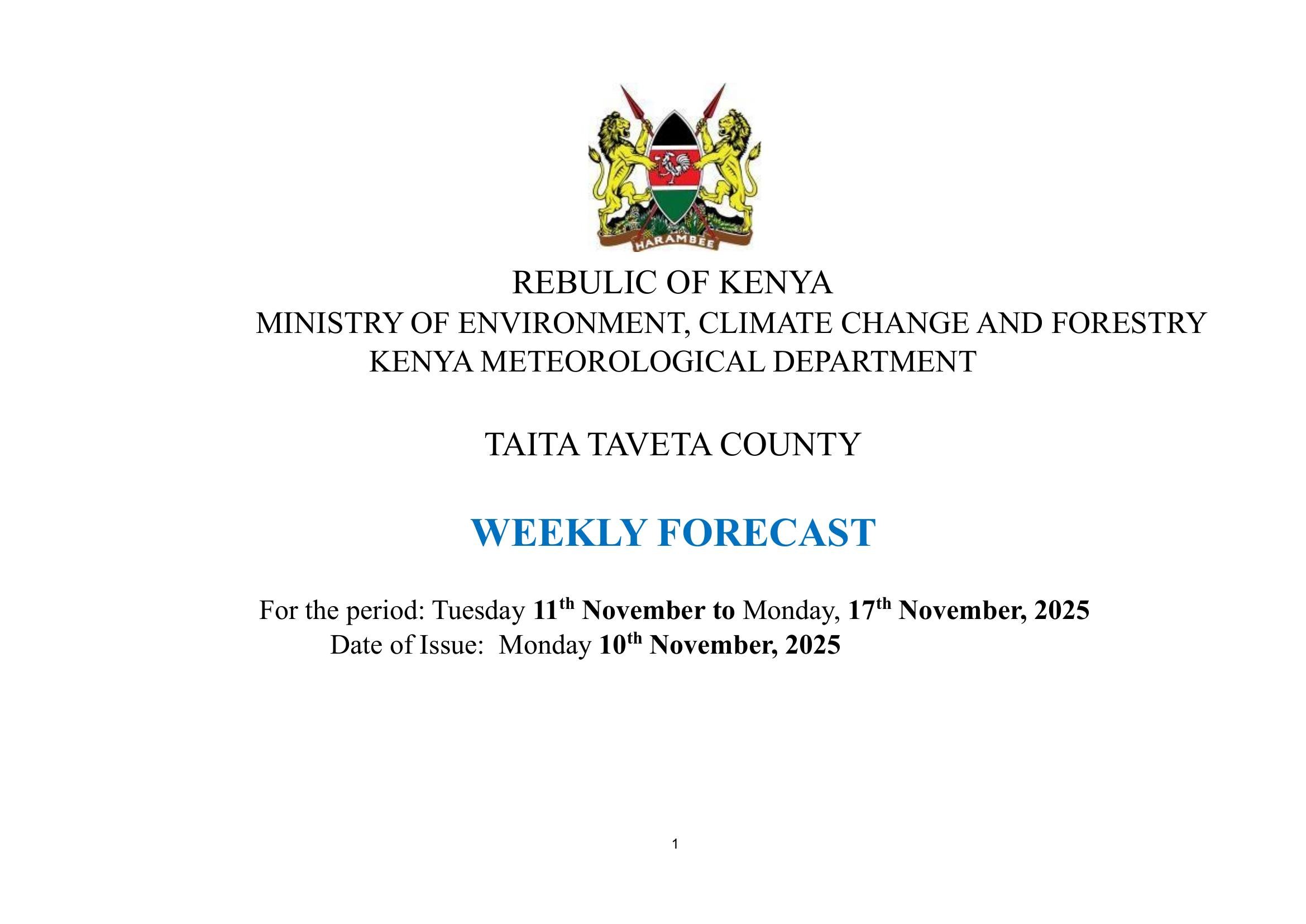 Taita Taveta County weekly (11 to 17 Nov. 2025)