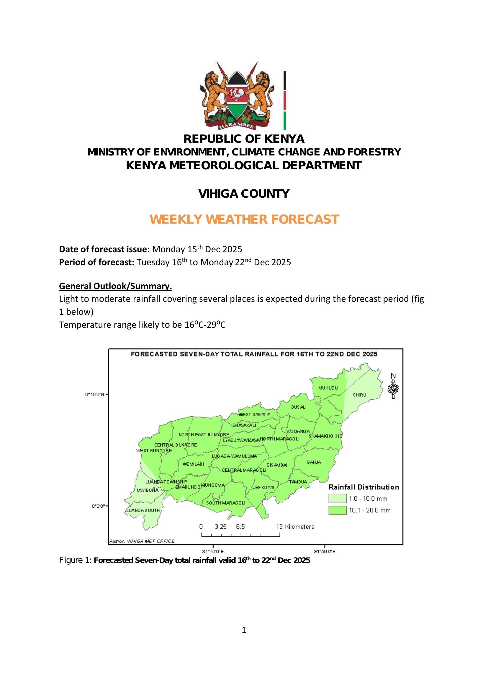 Vihiga County Weekly (16th to 22nd Dec. 2025)