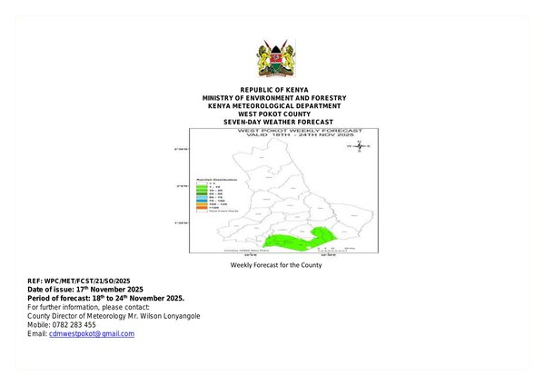 West Pokot County weekly (18 to 24 Nov. 2025)